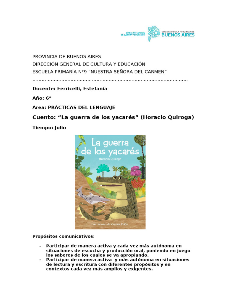Secuencia Didactica La Guerra de Los Yacares 6° Año | PDF