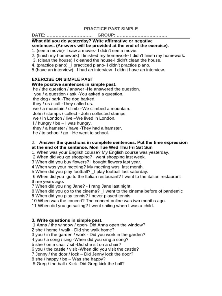 PRACTICE PAST SIMPLE 1 Entregar | PDF