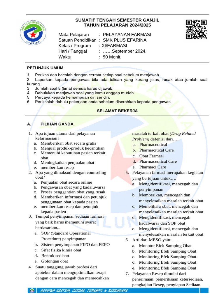 Pelayanan Farmasi Xi SMK Farmasi | PDF