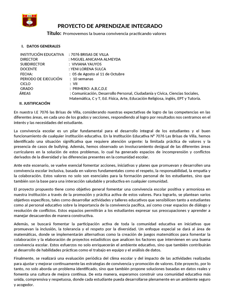 PROYECTO GENERAL DE primero | PDF