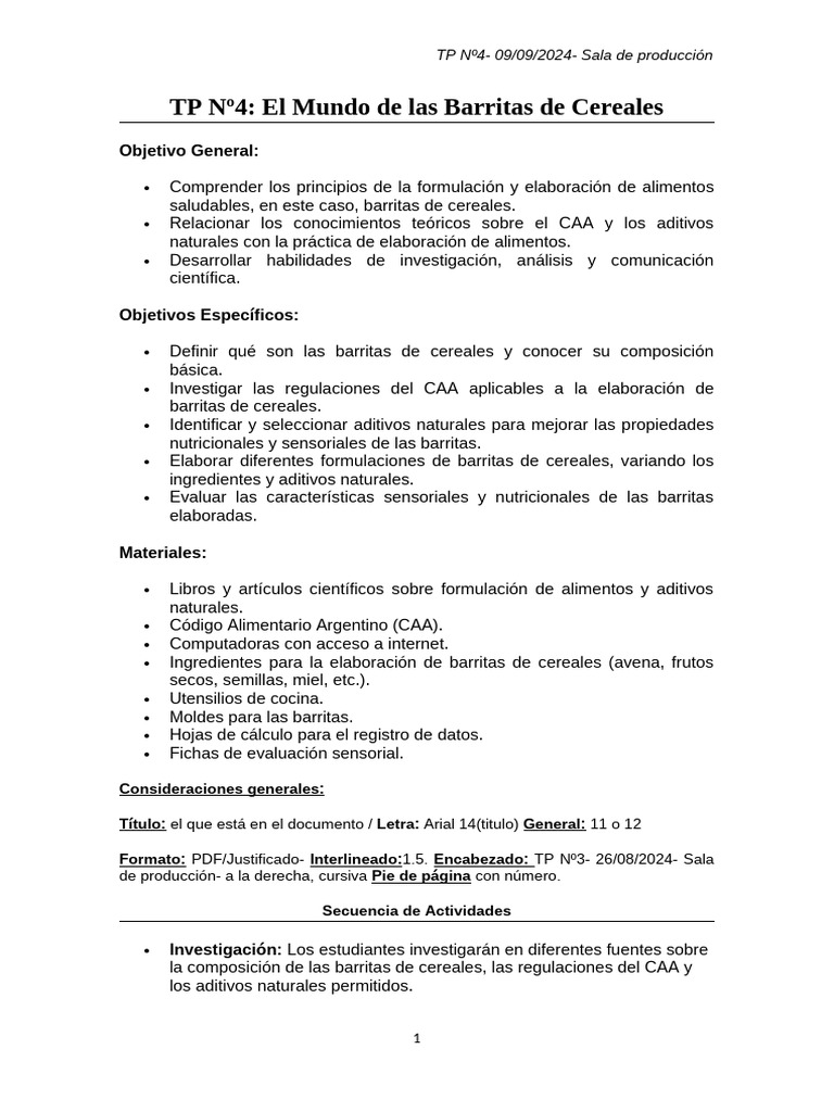 ACTIV TP4- bBARRITAS DE CEREALES | PDF