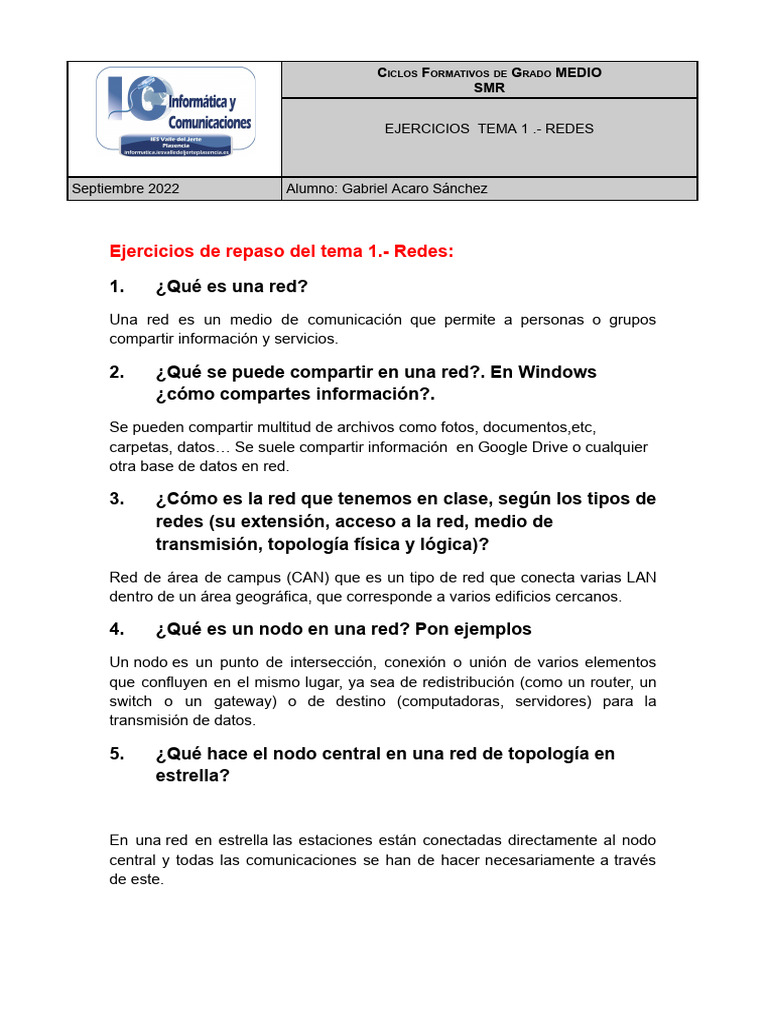 Ejercicios Tema 1 - Redes Locales - 1º SMRV | PDF