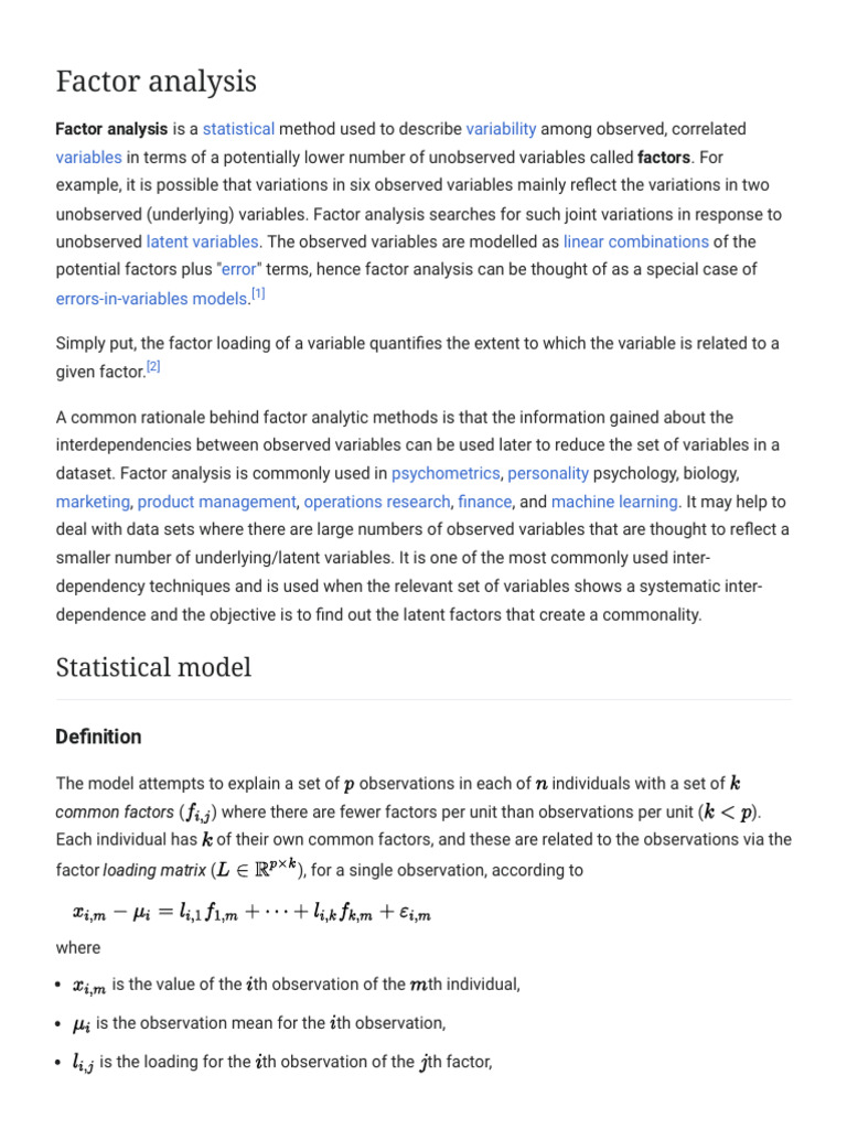 Factor Analysis - Wikipedia | PDF | Factor Analysis | Principal Component Analysis