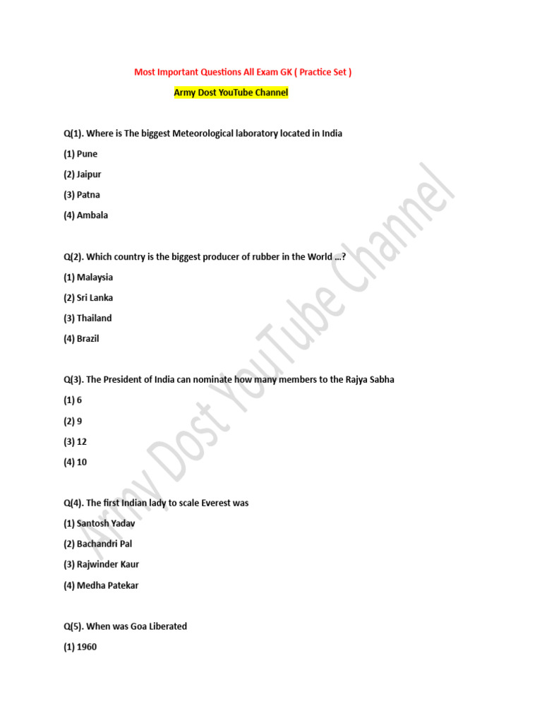 Most Important Questions GK Practice Set 100 | PDF
