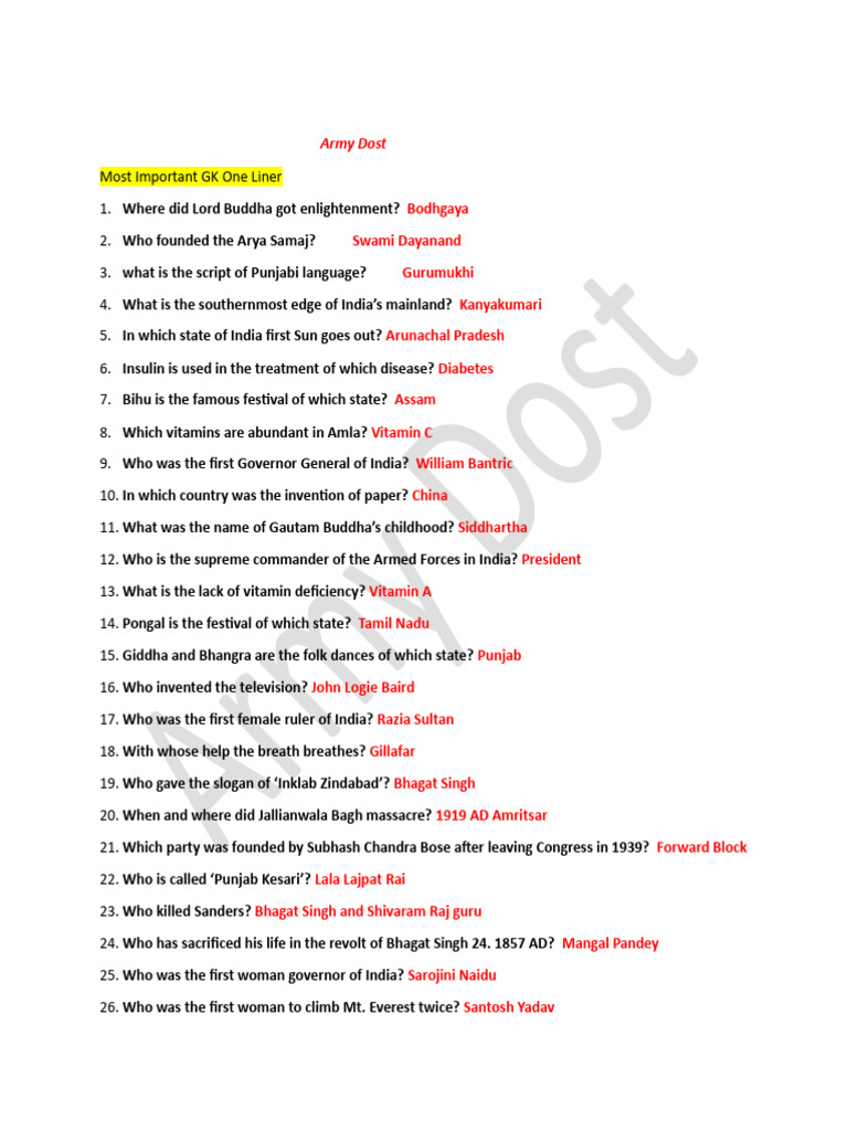 Most Important Questions GK 1000 | PDF