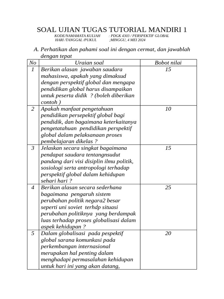 Soal Ujian Perspektif TTM 1 | PDF