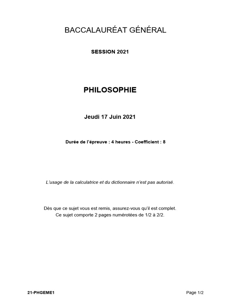 Baccalauréat Général: Philosophie | PDF