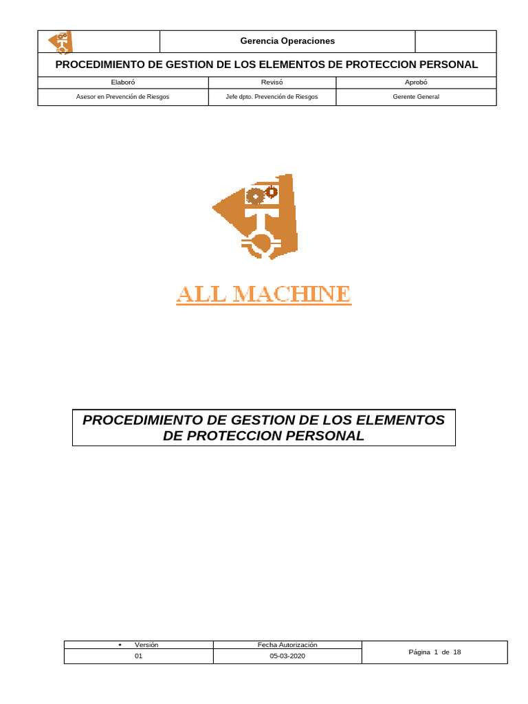 Procedimiento Gestion de EPP - All Machine | PDF
