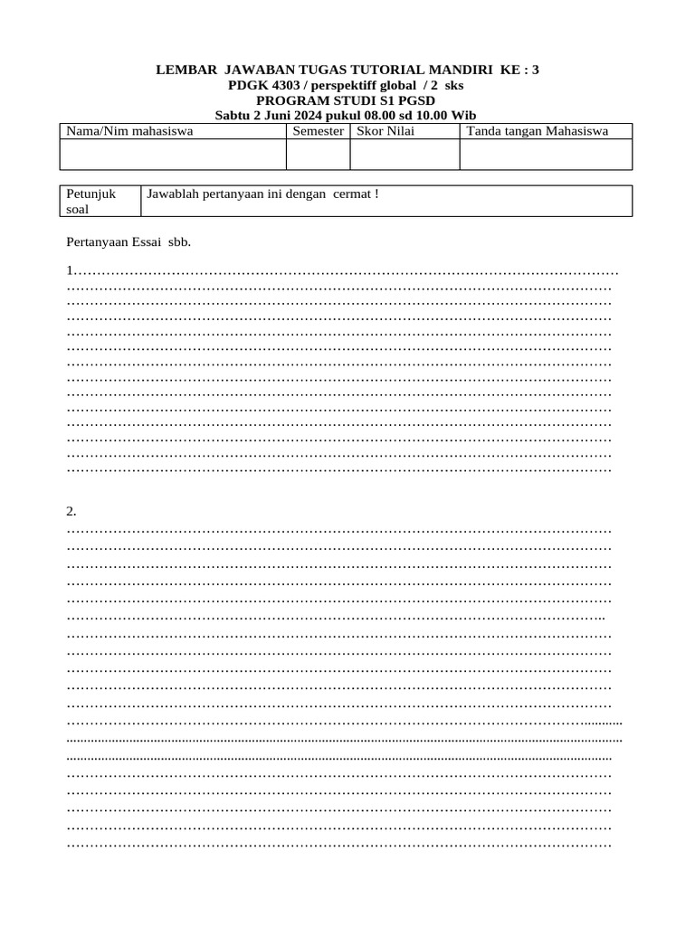 Lembar Jawaban TTM 3 Konsep Dasar Ips | PDF