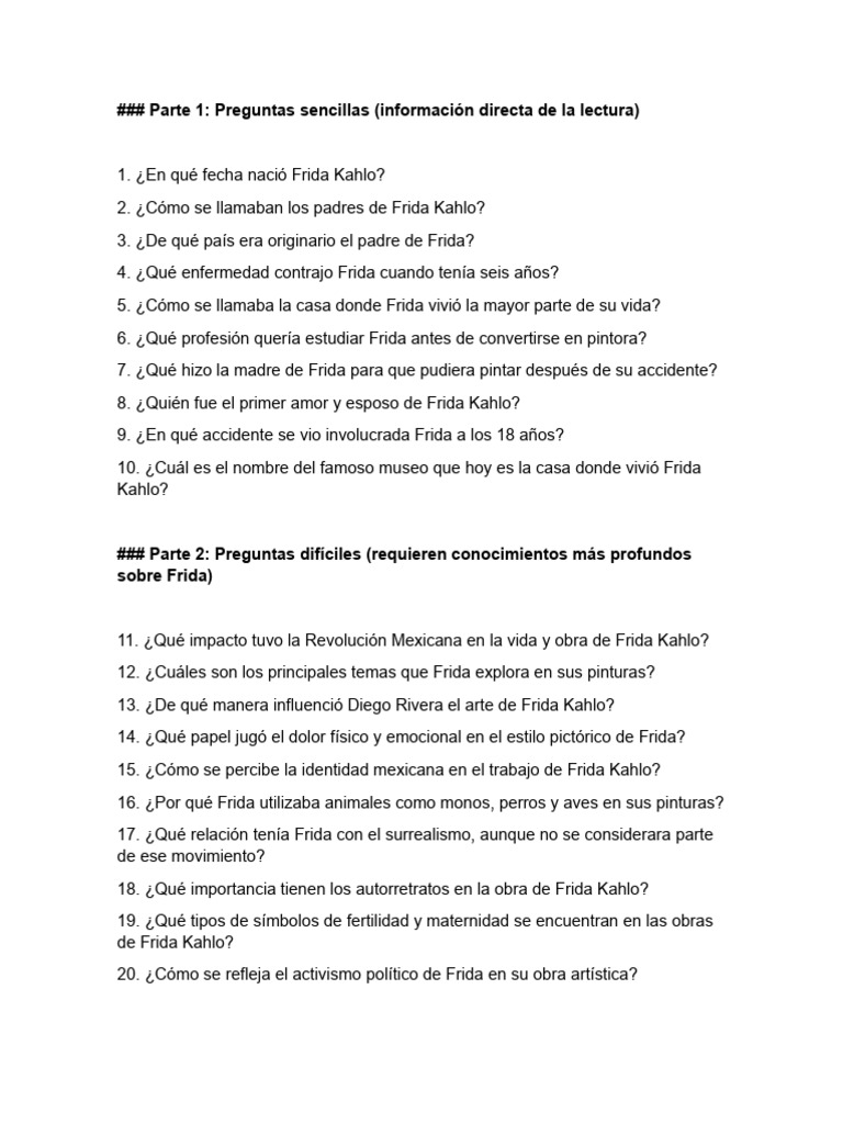 Cuestionario Frida | PDF