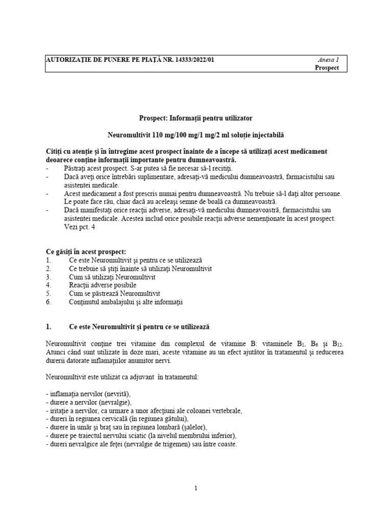 Neuromultivit 110 MG 100 MG 1 MG 2 ML Solutie Injectabila 5 Fiole X 2 ...