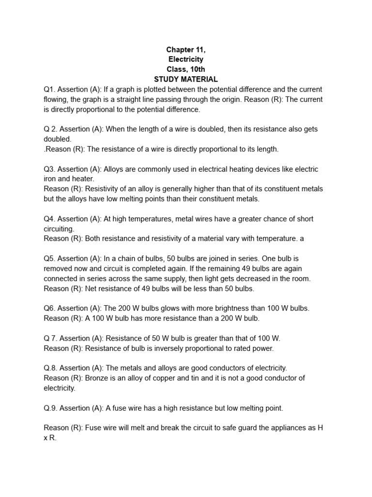 Class 10 Study Material | PDF | Electrical Resistance And Conductance ...