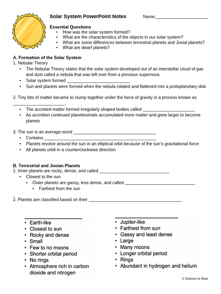 Caavan Caravan Kobler - Handout For Solar System PowerPoint Notes | PDF