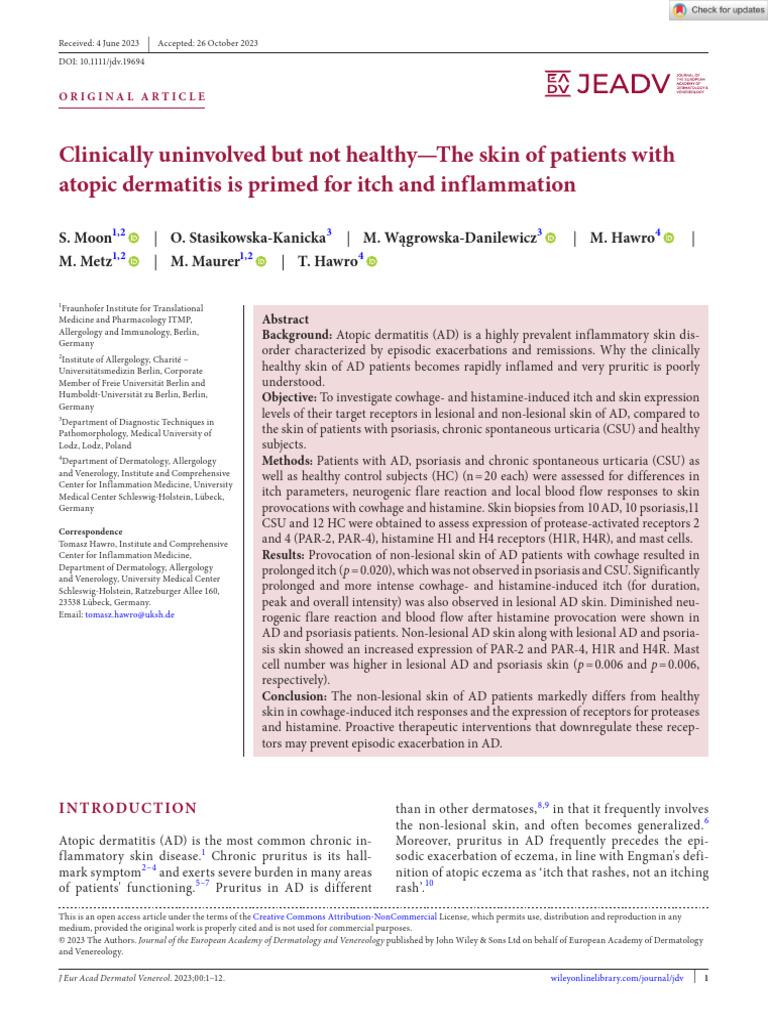 Acad Dermatol Venereol - 2023 - Moon - Clinically Uninvolved But Not ...