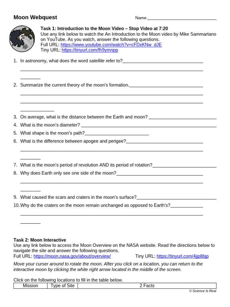 Caavan Caravan Kobler - Handout For Moon Webquest | PDF