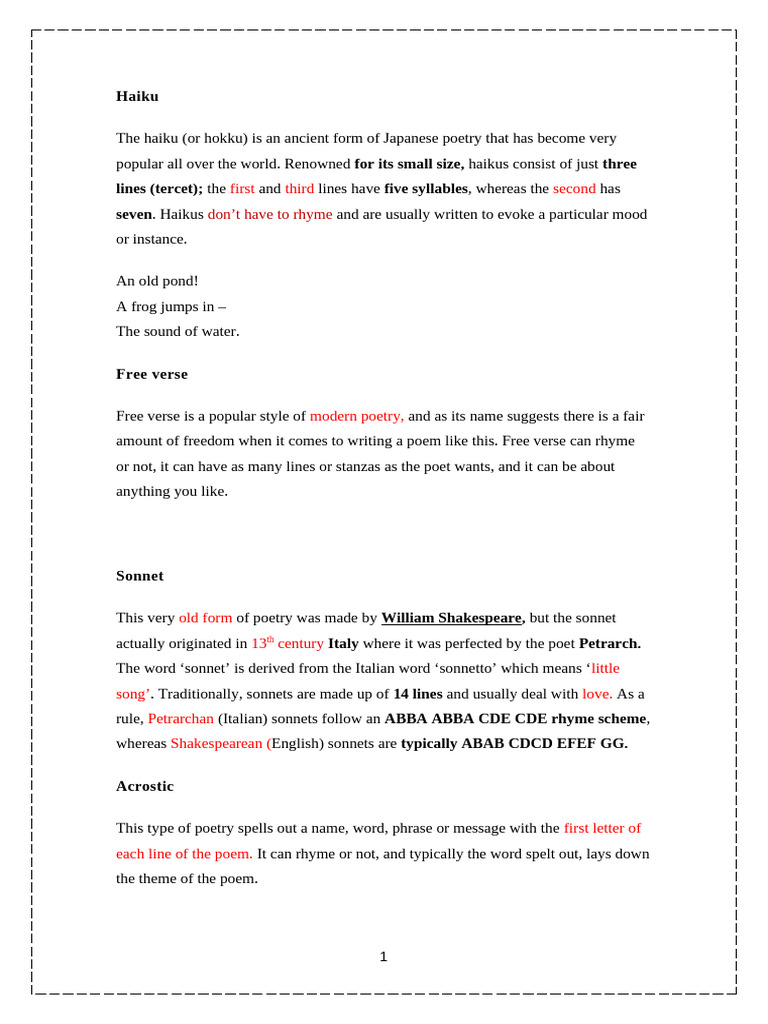 Types of Poetry | PDF