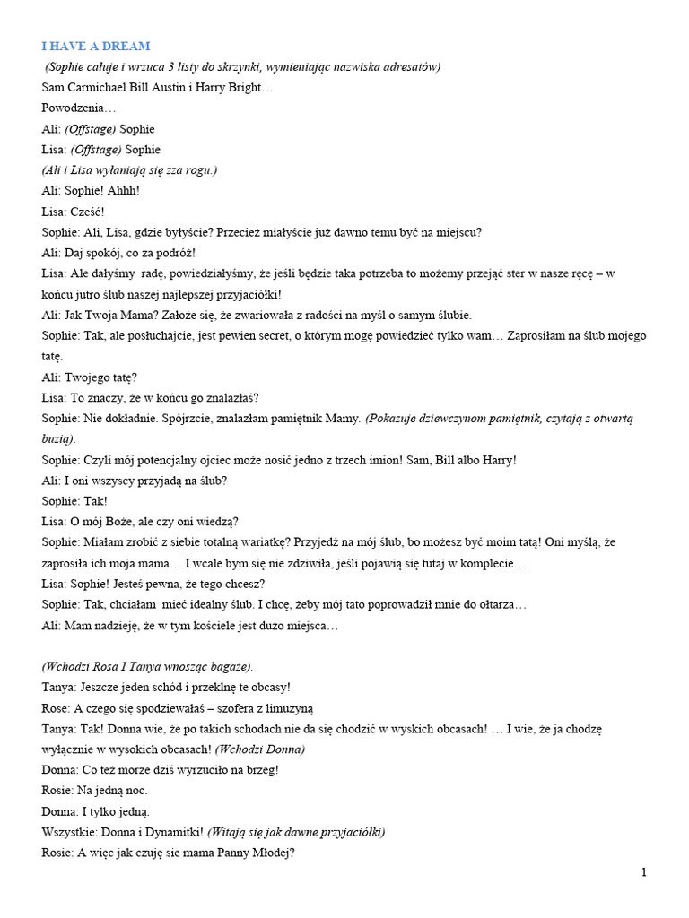 Mamma Mia - Script | PDF