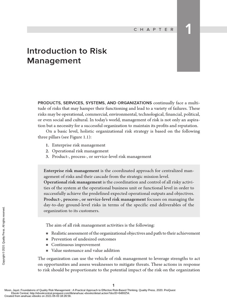 Foundations of Quality Risk Management A Practical (Chapter 1 ...