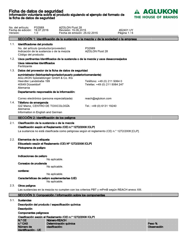 Azolon Fluid 28 - Hoja Seguridad 3 | PDF