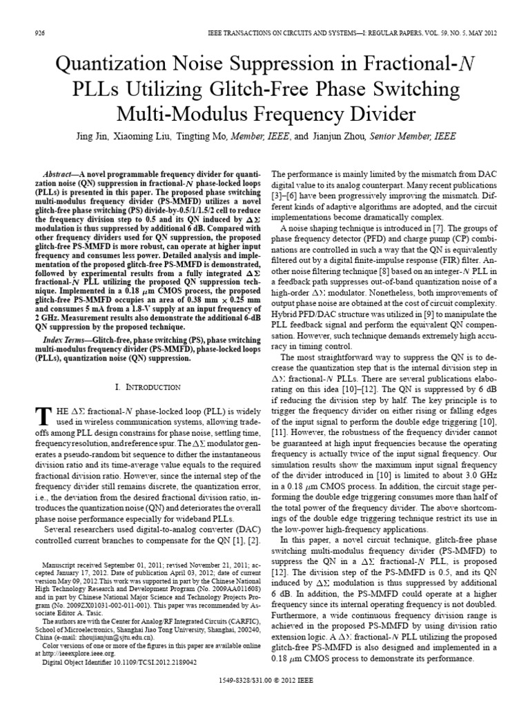 Quantization Noise Suppression in Fractional-N PLLs Utilizing Glitch ...