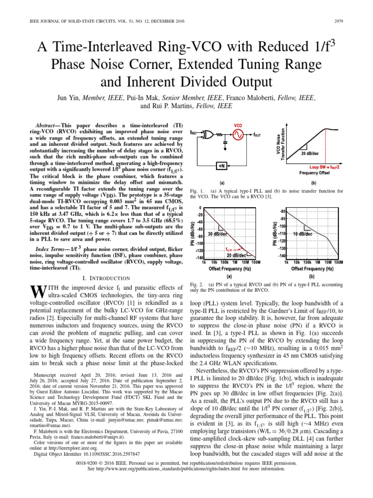 A Time-Interleaved Ring-VCO With Reduced 1 Text f3 Phase Noise Corner ...