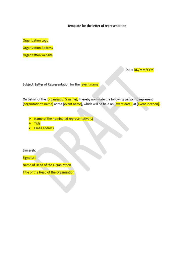 Letter of Representation - Template | PDF