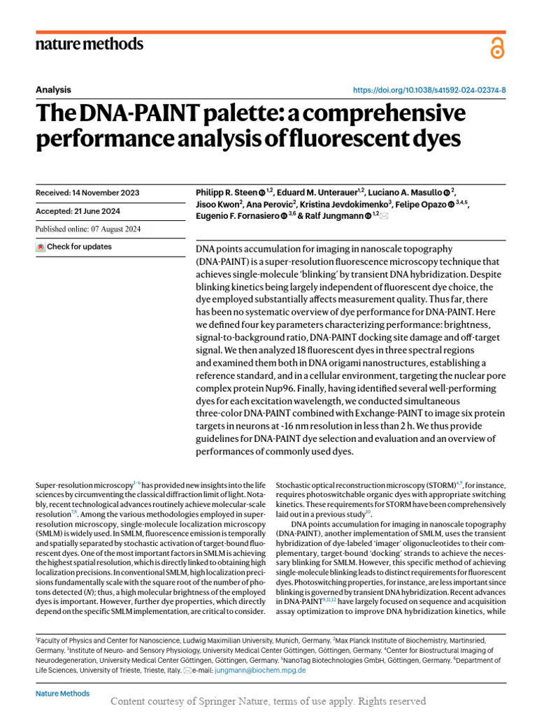 The DNA-PAINT Palette A Comprehensive Performance | PDF