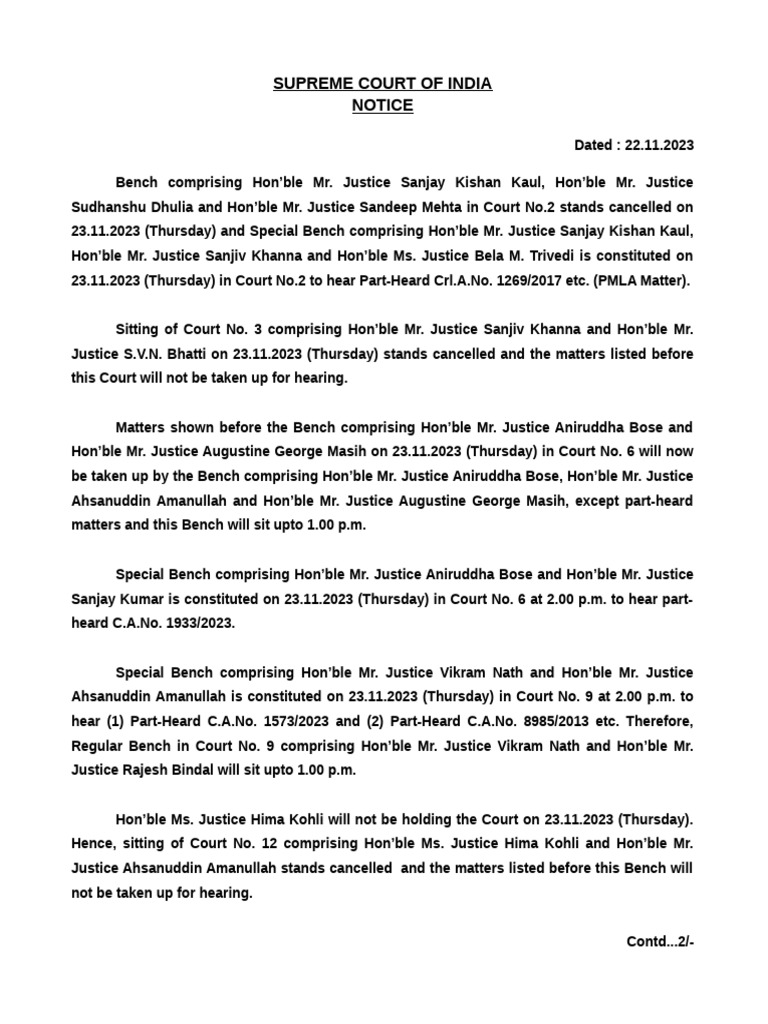 Supreme Court of India Notice | PDF