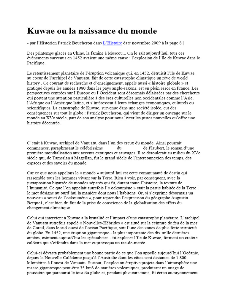 Kuwae Ou La Naissance Du Monde | PDF