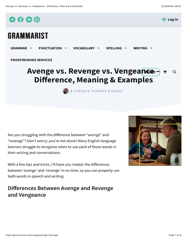 Avenge vs. Revenge vs. Vengeance - Difference, Meaning & Examples | PDF