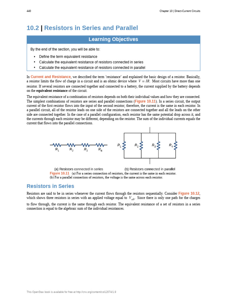 UP2 - 10.2. Resistors in Series and Parallel - pg440-452 | PDF