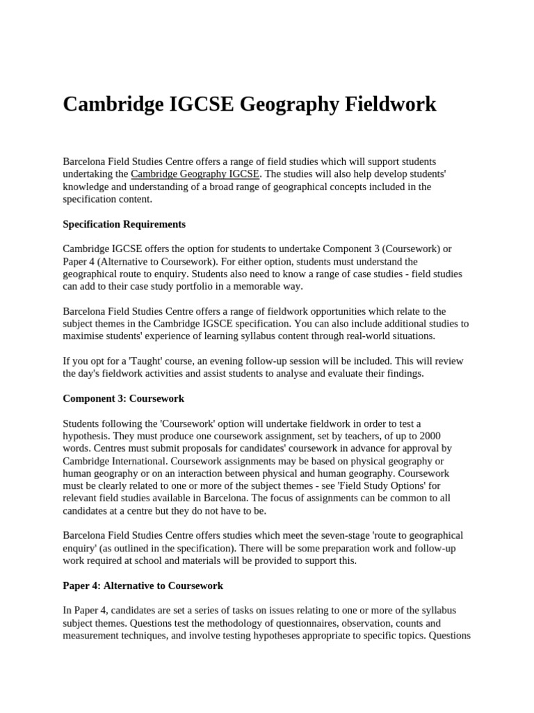 Cambridge IGCSE Geography Fieldwork | PDF