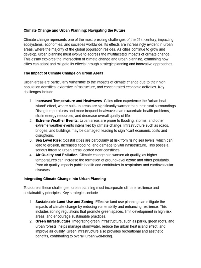 Climate Change And Urban Planning Navigating The Future Pdf