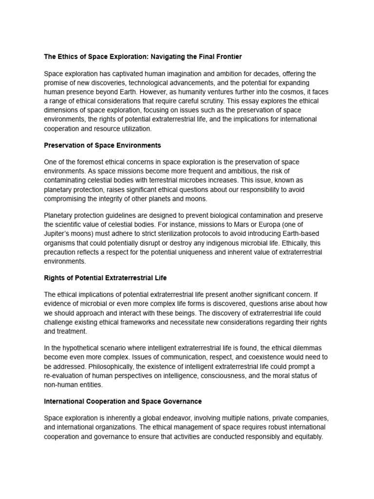 The Ethics of Space Exploration - Navigating The Final Frontier | PDF