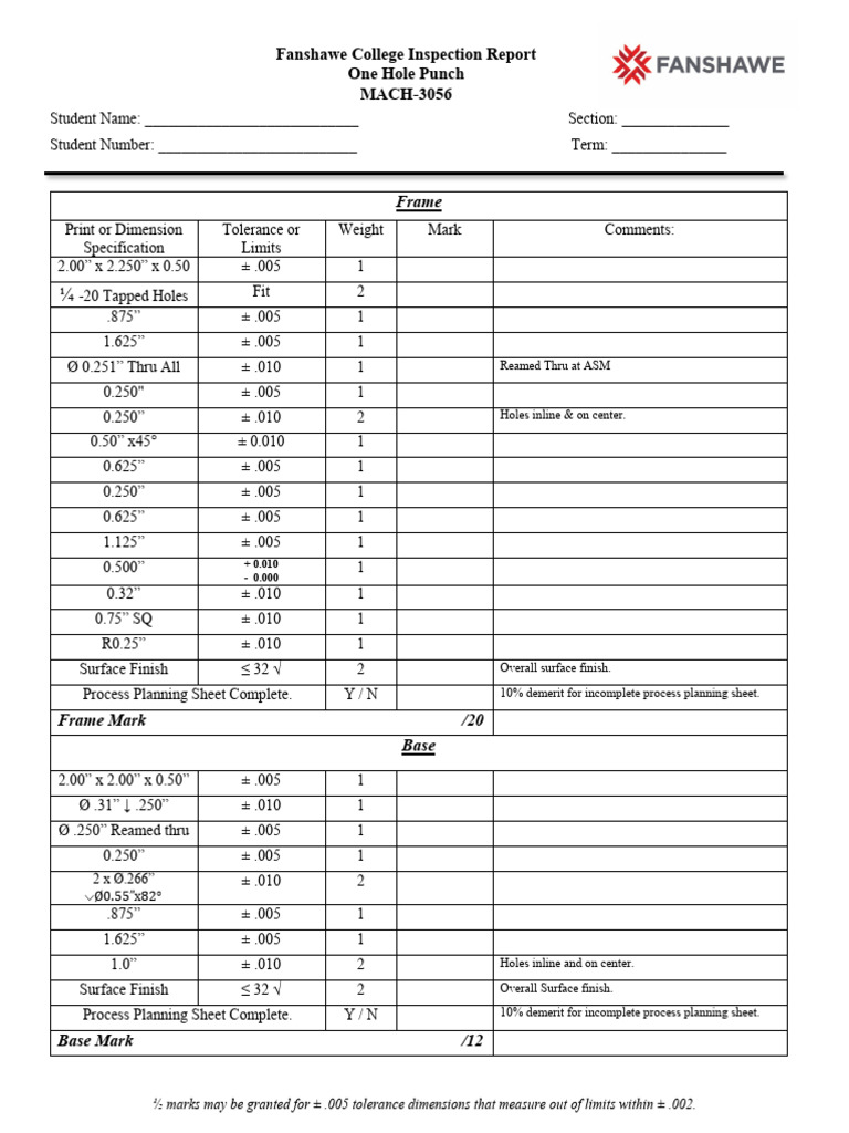 One Hole Punch Inspection Report | PDF