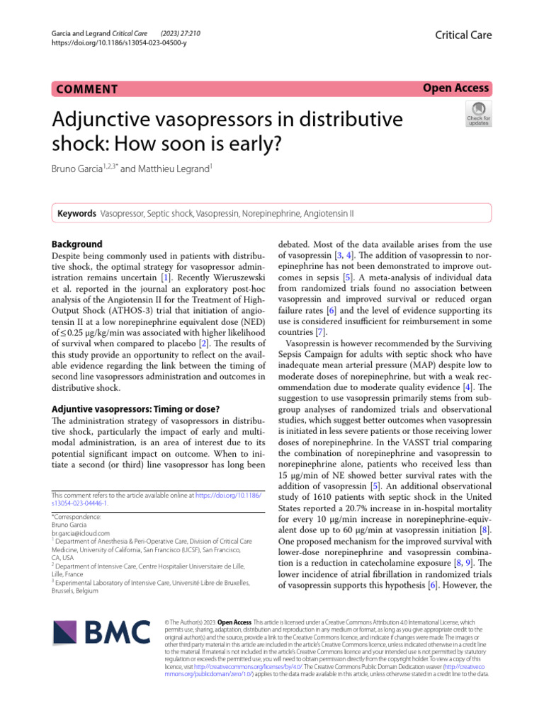 Adjunctive Vasopressors in Distributive Shock How Soon Is Early | PDF | Sepsis | Shock (Circulatory)