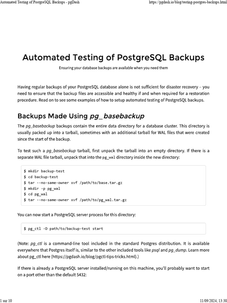Automated Testing PostgreSQL Backups | PDF Automated Testing PostgreSQL Backups | PDF