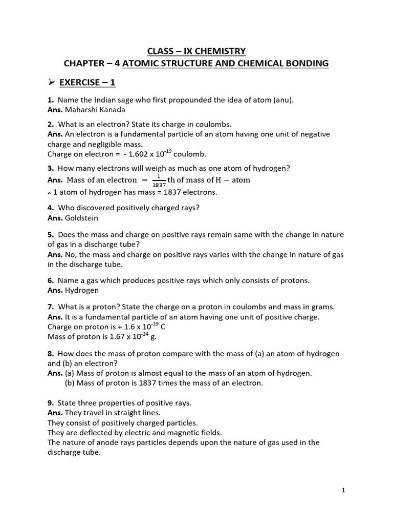 Ix Chemistry Chapter 4 Notes (Part - 1) | PDF