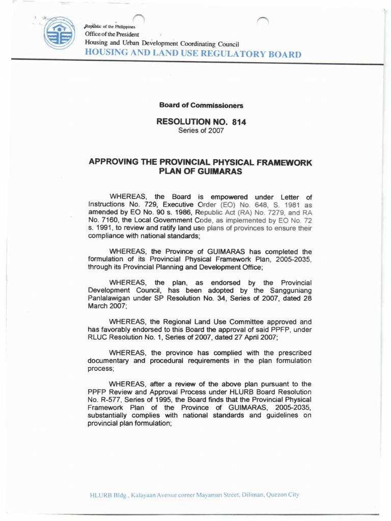 Housing and Land Use Regula Tory Board: Resolution No. 814 | PDF