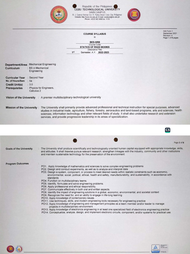 BES SRB Statics of Rigid Bodies | PDF