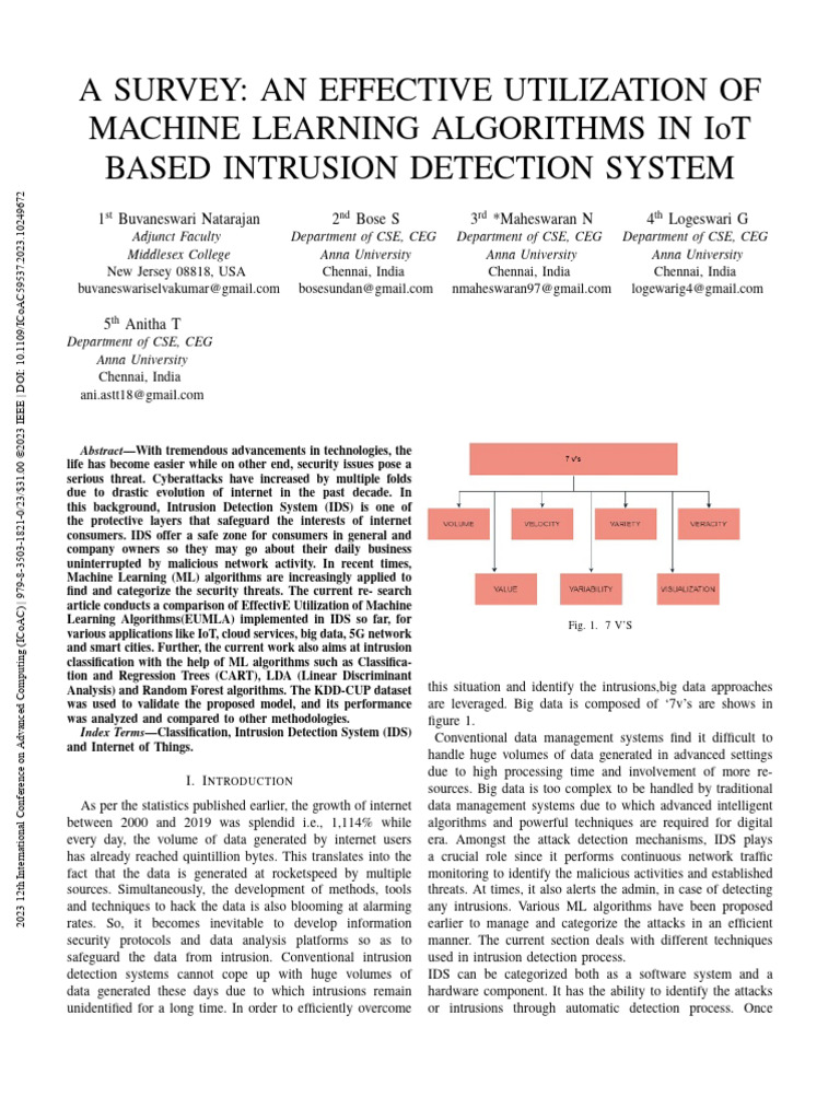 A Survey An Effective Utilization of Machine Learning Algorithms in IoT Based Intrusion ...