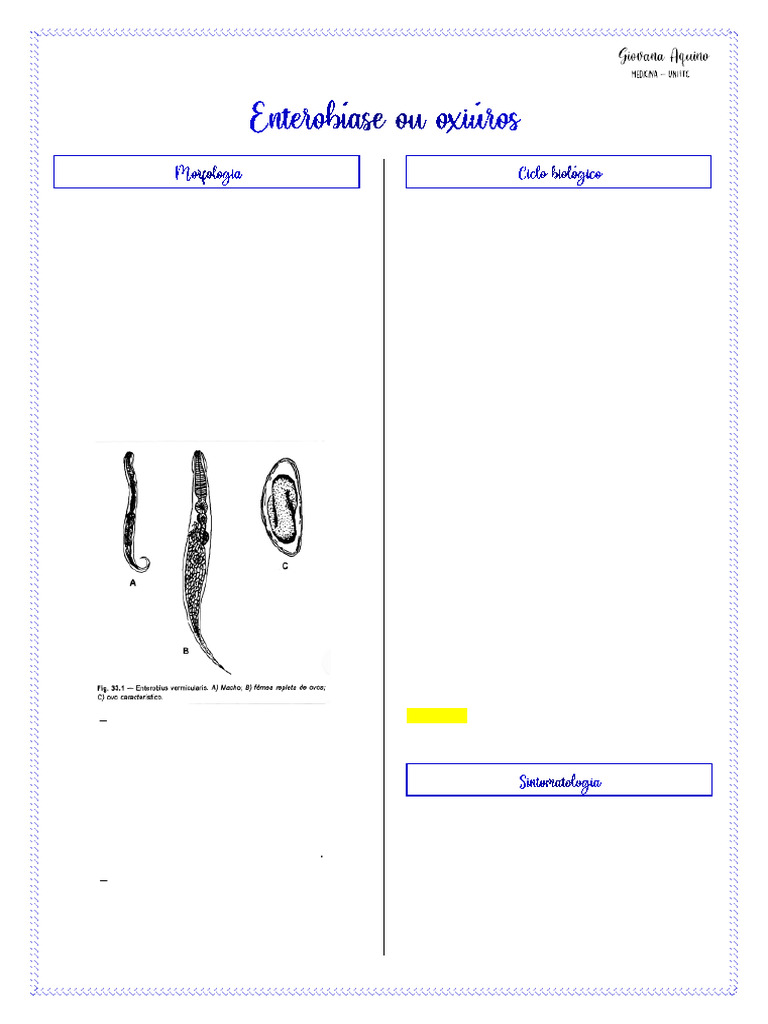 Enterobíase Ou Oxiúros PDF | PDF