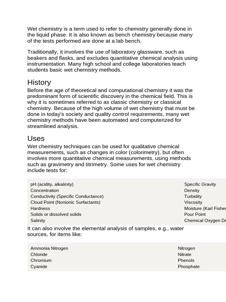Wet chemistry | PDF
