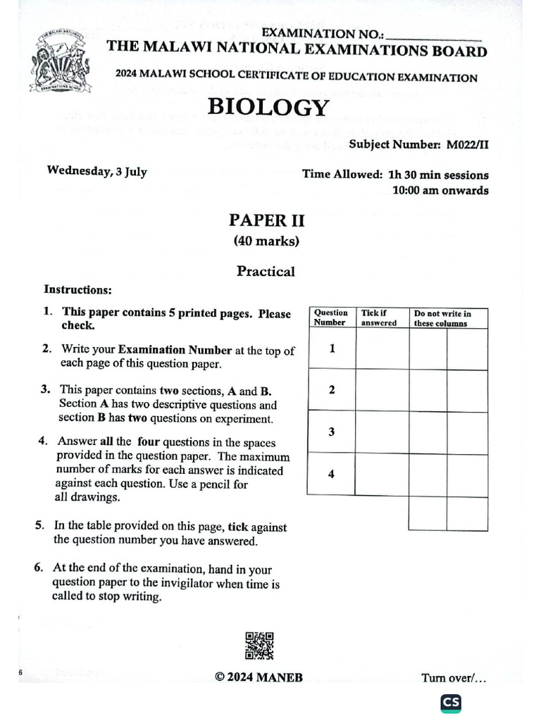 2024 Maneb Biology II | PDF