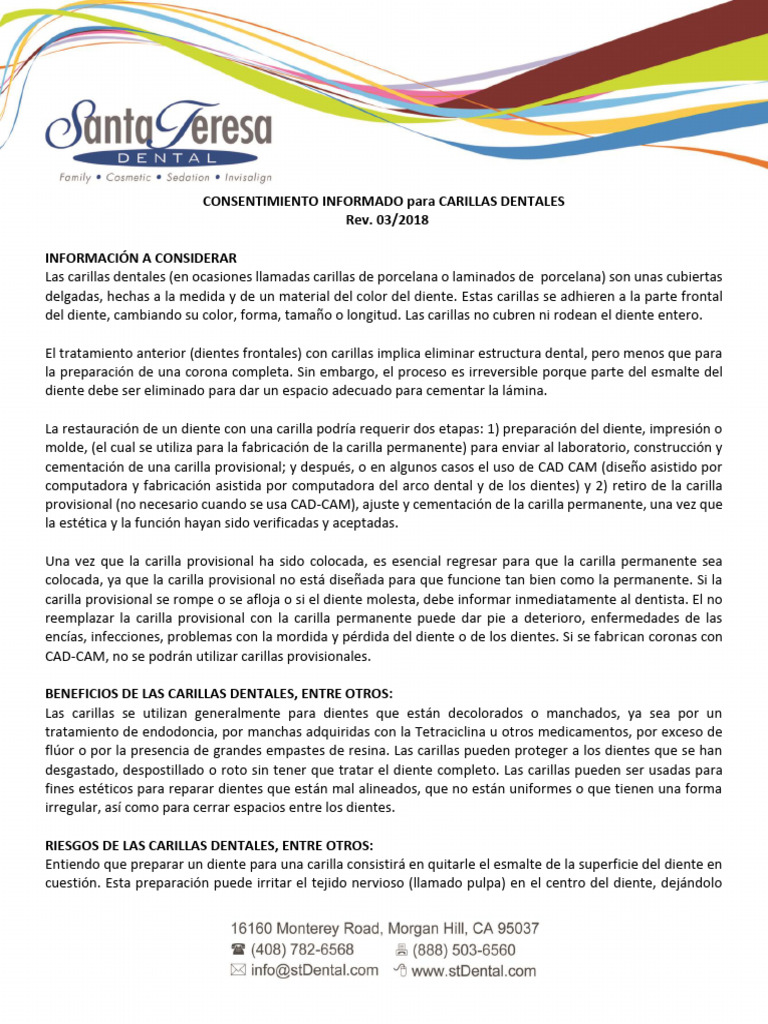 Consent Form Veneers 03 2018 Spanish | PDF