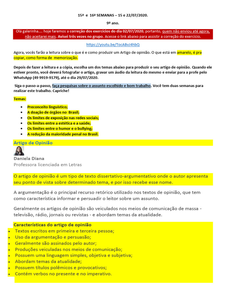 Atividade 14 9 Ano PORT Soraya | PDF