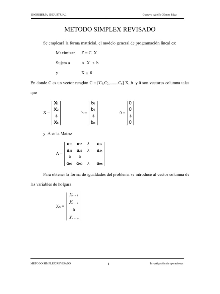 Trabajo Del Metodo Simplex Revisado | PDF | Ecuaciones | Matriz (Matemáticas)