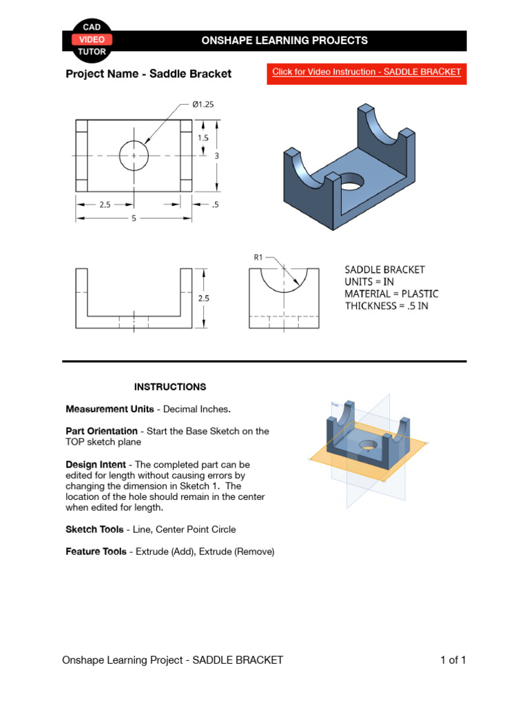 Saddle Bracket Instruction Sheet - Onshape Projects 5 | PDF