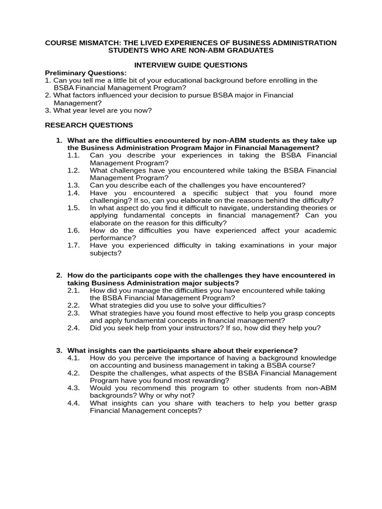Course Mismatch Interview Guide Questions | PDF