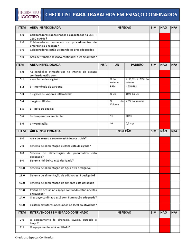 Check List - Espaço Confinado | PDF